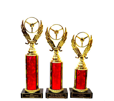 SET OF THREE WINGED WHEEL TROPHIES SHOW AUTO SHOW FREE LETTERING 9 ...