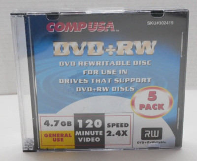 DVD+RW 5 Pack Discs 120 min Re Writable 4.7 GB NEW Sealed Comp USA | eBay