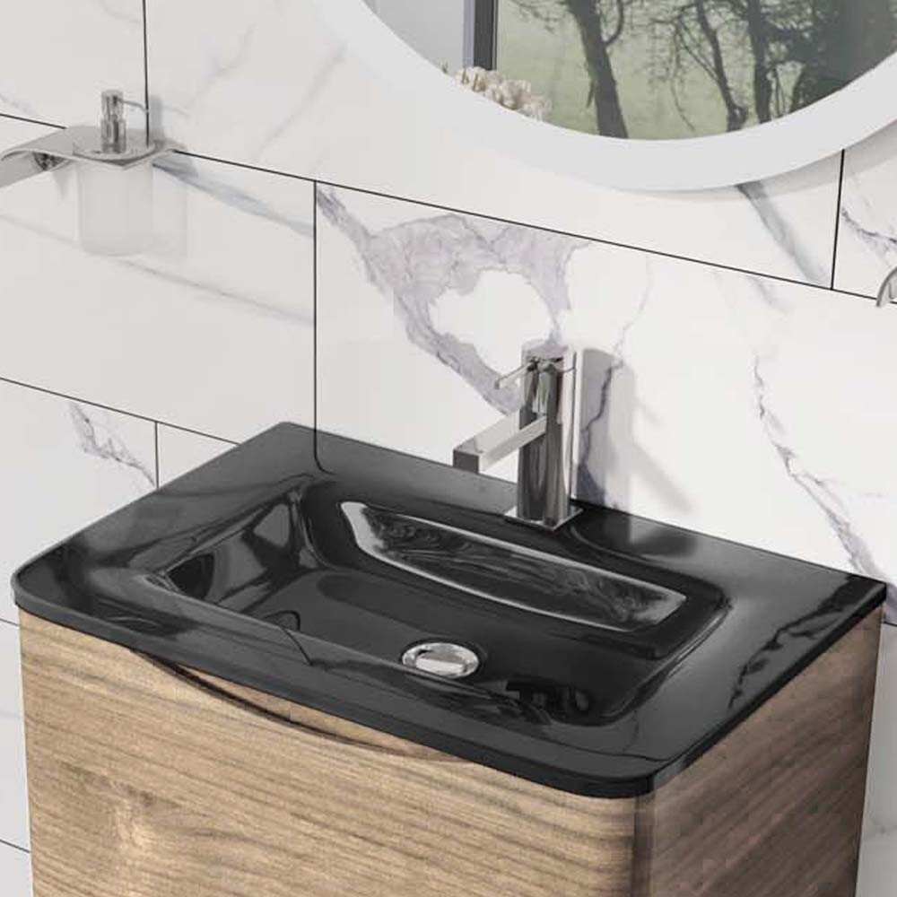 900mm Wall Vanity Unit With Storage & Grey Glass Wash Basin | Eaton ...