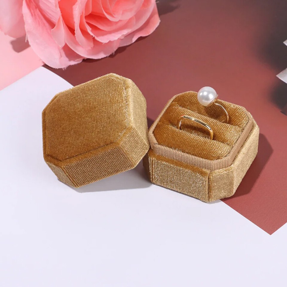 Octagon Velvet Double Ring Box Wedding Ring Storage Boxes with ...