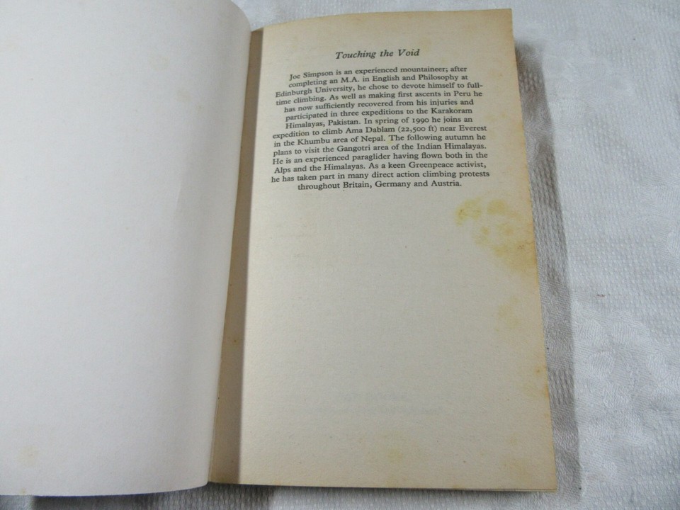 TOUCHING THE VOID - Joe Simpson PB Pan Books 1989 | eBay UK