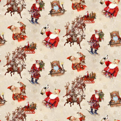 CHRISTMAS OLD SAINT NICK OLD WORLD SANTA ON CREAM BY HENRY GLASS FABRIC ...
