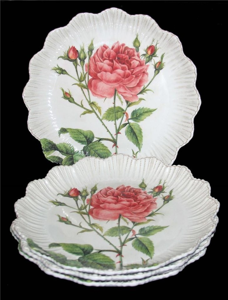 4 SOHO LOFT Scalloped Fluted Edge 11" THICK HVY DUTY Coral Roses ...