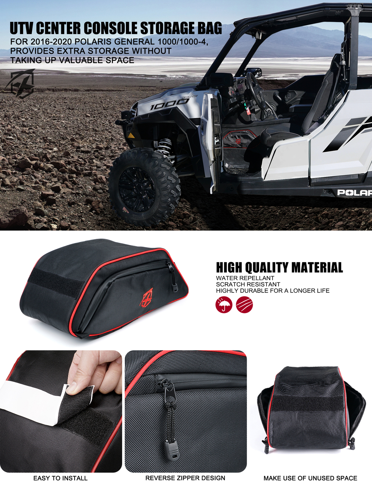 UTV Center Console Storage Bag for 2016-2024 Polaris General 1000 / 4 ...