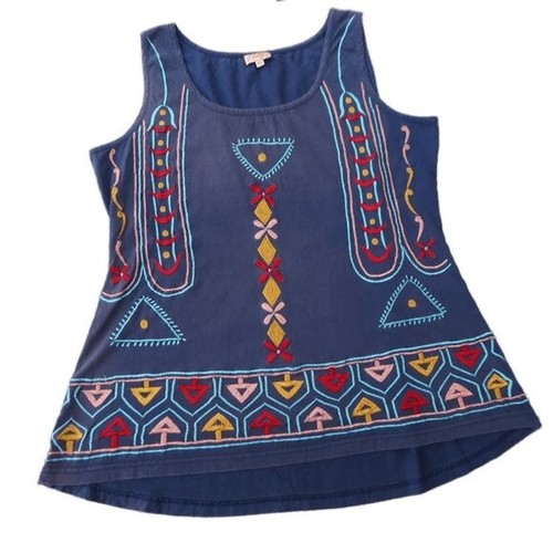Scully Tank Top Swing Blue Embroidery Tribal Gold Red Prink Threads XL ...