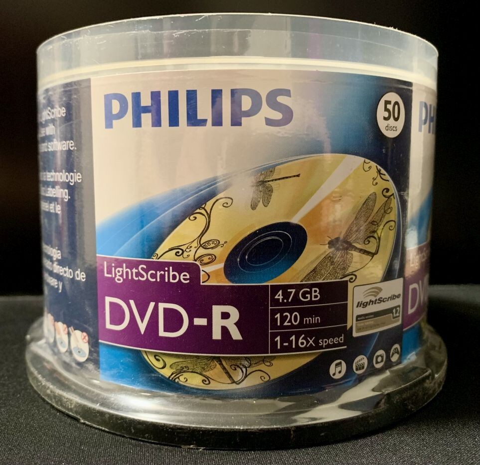 NEW PHILIPS LIGHTSCRIBE DVD-R 16x Discs 4.7GB 120 mins 50 Disk Pack ...
