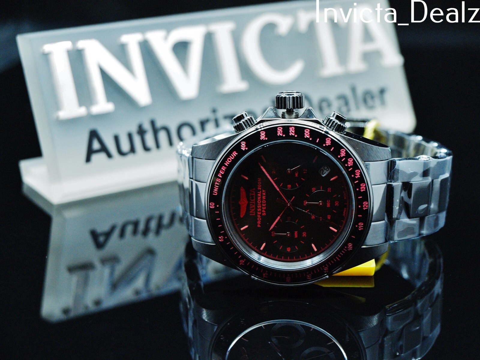 Invicta Men's 40mm Speedway Stealth Chrono Fire Red Gunmetal SS Watch ...