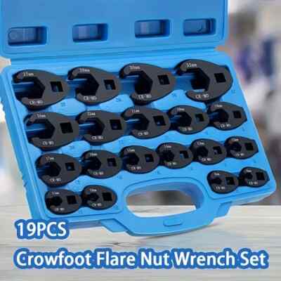 19PCS Crows foot Wrench Set 1/2" and 3/8” Drive Flare Nut Crowfoot ...