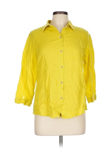 ZYGA Lin'n Laundry Women Yellow 3/4 Sleeve Button-Down Shirt L | eBay