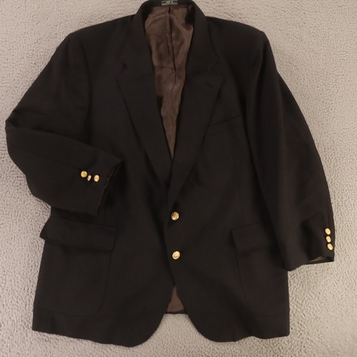VTG Hopsack Jacket XL Black Wool Polyester Blazer Sport Coat Crested ...