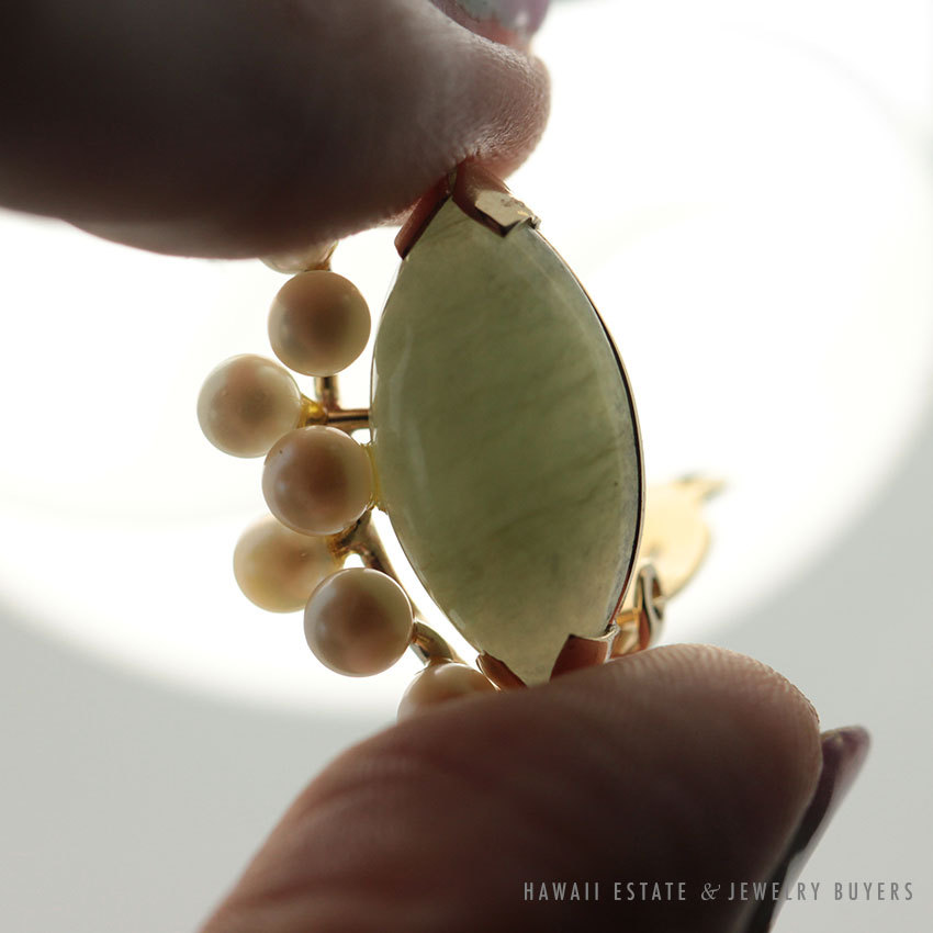 MING'S HAWAII JADE PEARL EARRING RING SET 14K YELLOW GOLD MINGS JEWELRY ...