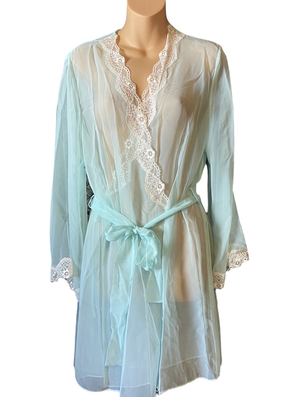 Lejaby Paris 100% Sheer Nylon Lounge Robe Mint Green … - Gem