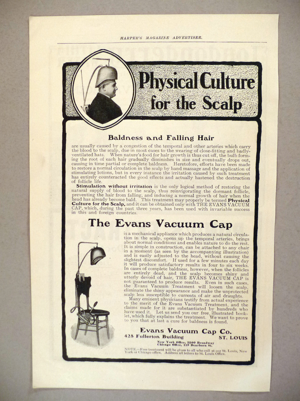 Evans Vacuum Cap PRINT AD - 1904 ~ Quack Electric Baldness Cure | eBay