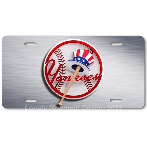 NY Yankees 3D Inspired Art on Gray FLAT Aluminum Novelty Auto License ...