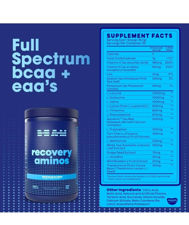 BEAM Recovery Aminos Powder BCAAs, EAAs Sour Blue Slushie - Sealed - Exp 11/24 | eBay