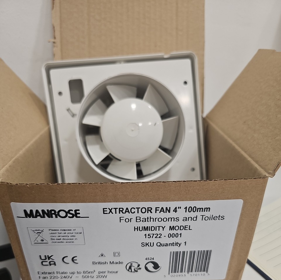 Manrose XF100H Fan 4" 100mm bathroom extractor fan humidistat timer ...