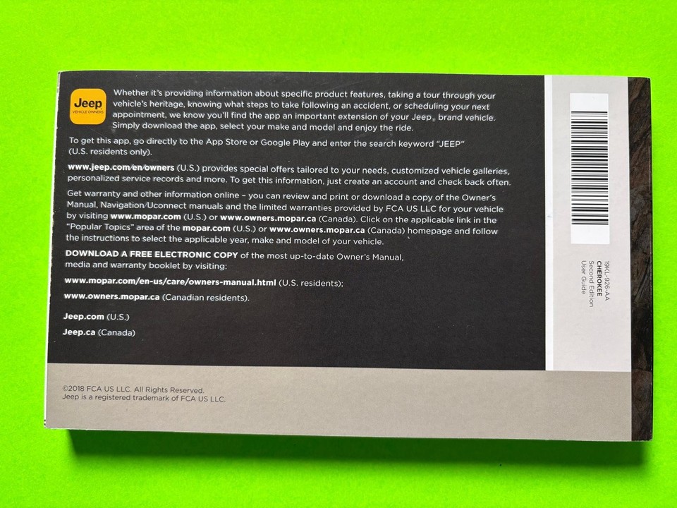 2019 Jeep CHEROKEE Factory User Guide Owners Manual Set & Case *OEM* | eBay