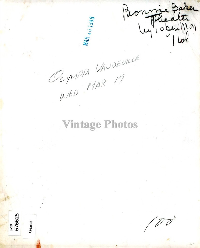 1948 Bonnie Baker Olympia Vaudeville Singer Performer 8X10 Vintage ...