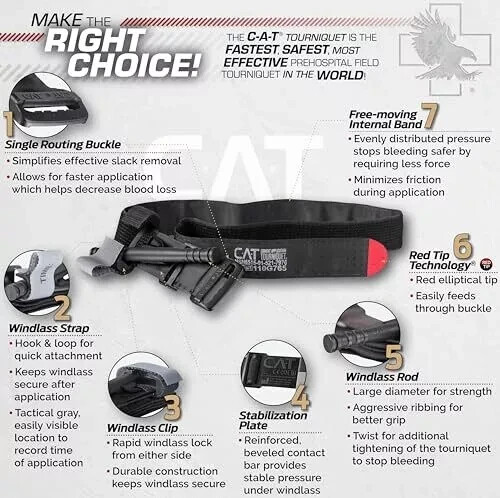 Combat Application Tourniquet NAR CAT GEN 7 Black with Red Tip IFAK ...