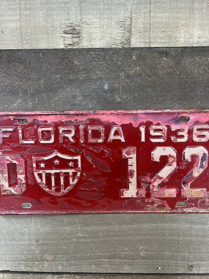 VINTAGE 1936 FLORIDA TAG ARMY LICENSE PLATE #D-122 | eBay