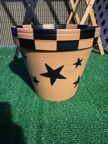 4 inch Made To Order Hand Painted Checker Trim Stars Terra Cotta Clay ...