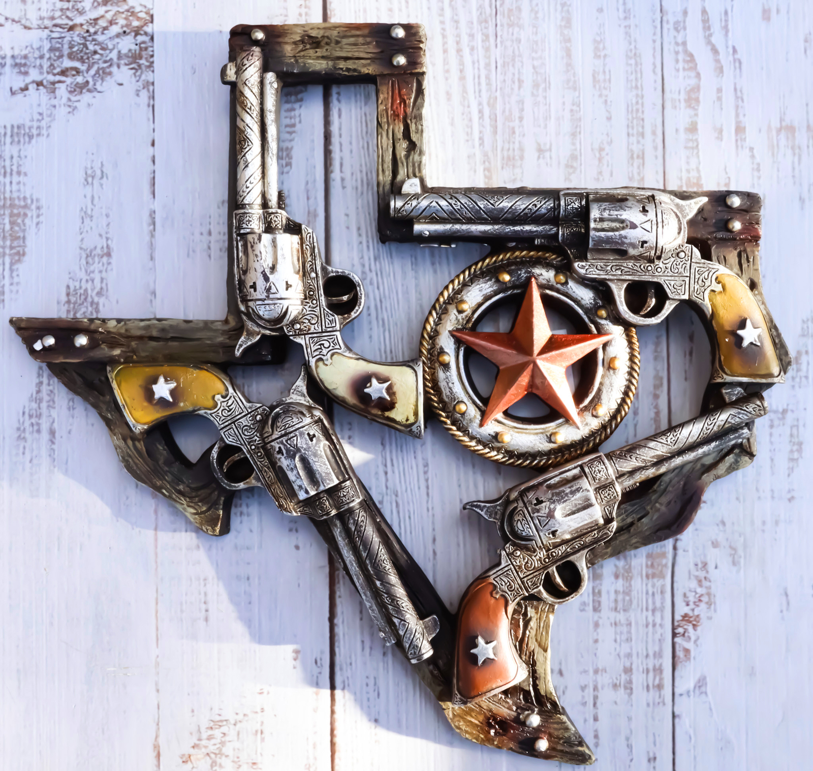 Rustic Western Lone Star Texas State Map Triple Cowboy Revolver Guns ...