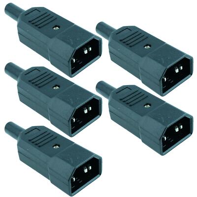 5 x IEC Straight Male Inline Plug Connector Rewireable Kettle Lead ...