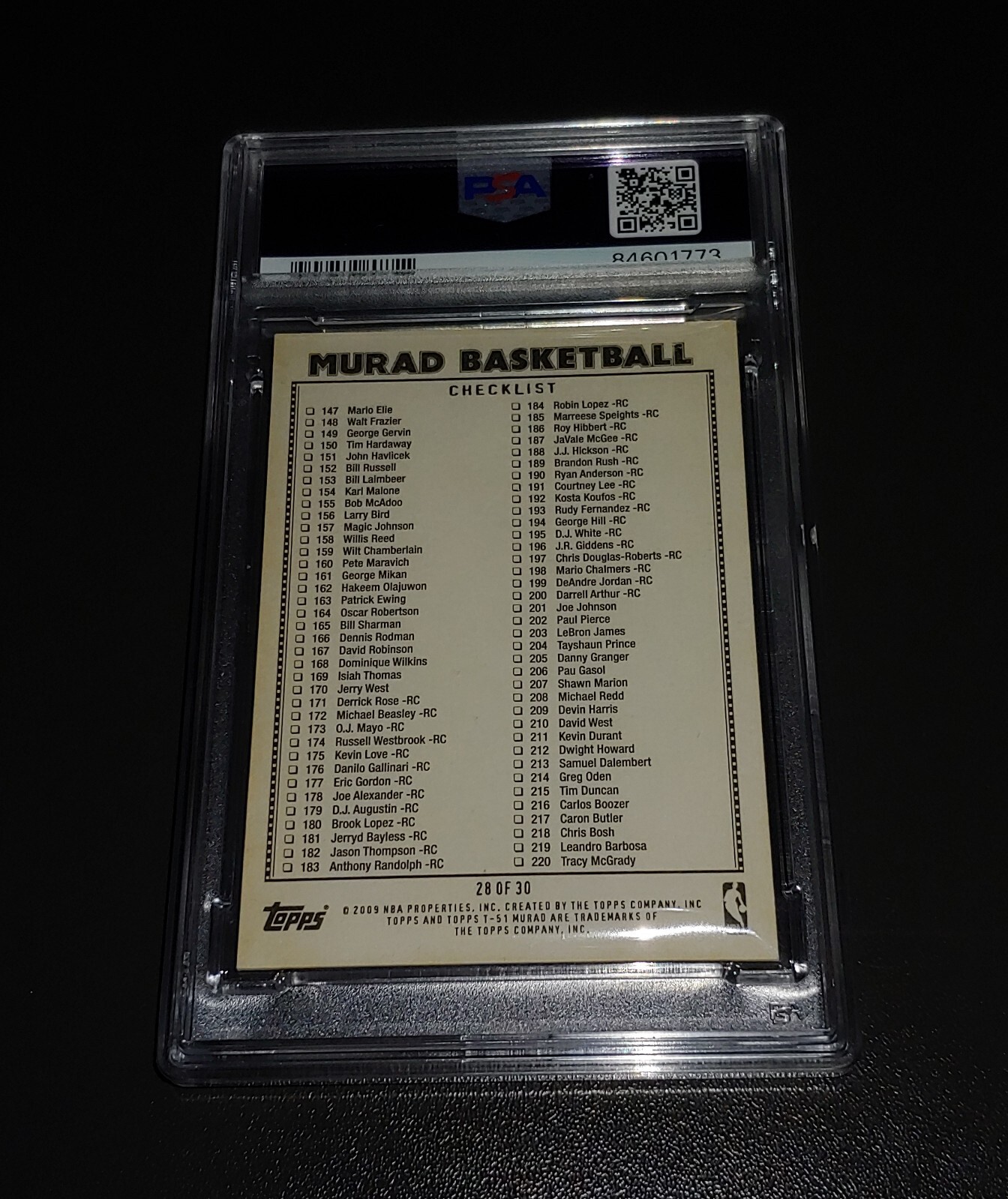 2008-09 Topps T-51 Murad - Checklists #28 Kobe Bryant, Kevin Garnett ...