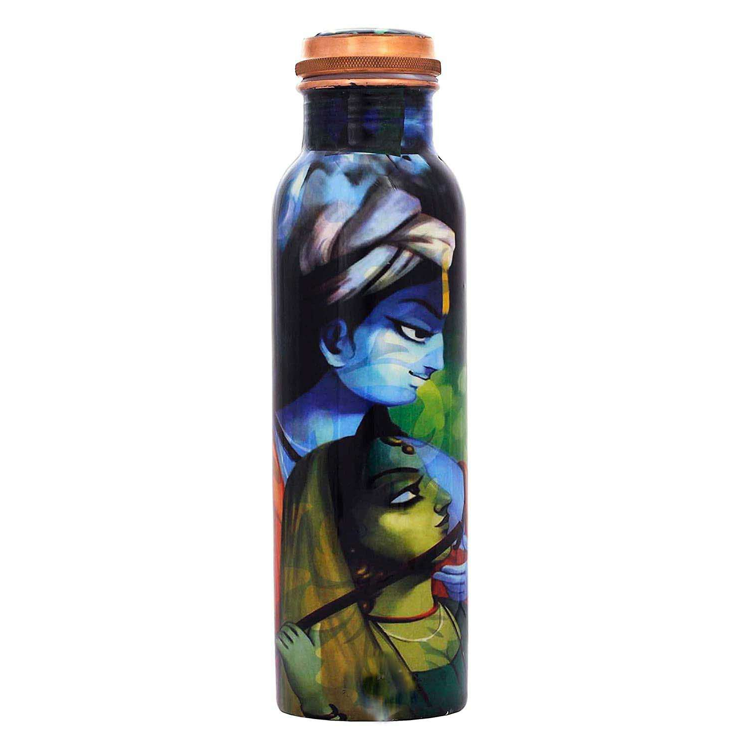 Handmade Copper Water Bottle Radha Krishna Printed Drinking Thermos ...