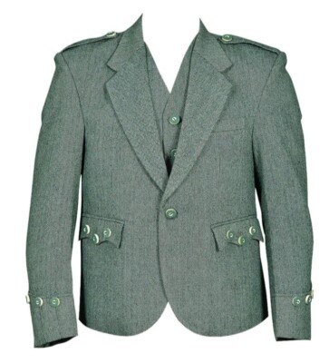 Men's Lovat Green Tweed Wool Argyle Kilt Jacket With Vest Wedding Kilt ...