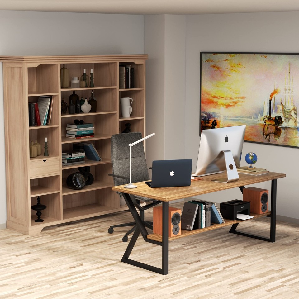 Metal Table Legs 28Inch x 24 Inch, Upgraded 2-Tier Heavy Duty Desk Legs ...