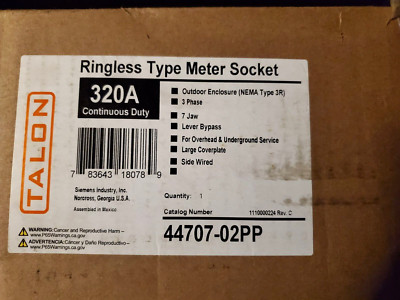 Seimens Talon 44707-02PP 320 / 400 amp meter base 3 phase | eBay