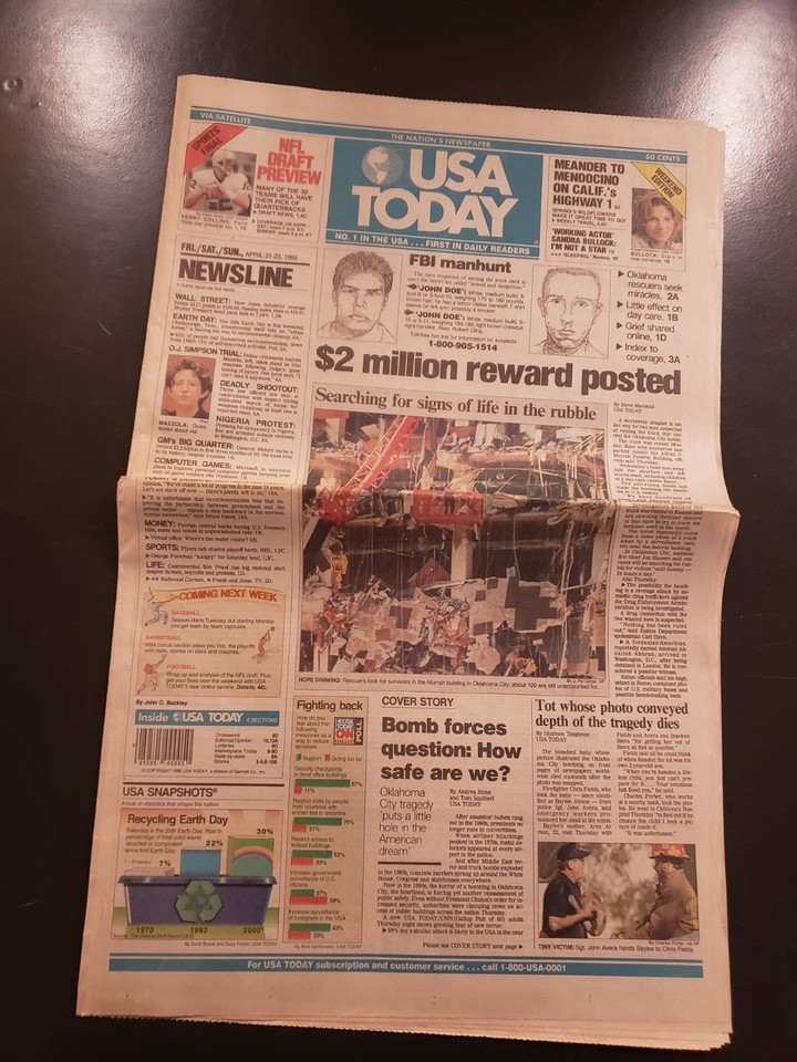April 20 & 21, 1995: OKLAHOMA CITY Bombing Tragedy OKC USA Today ...
