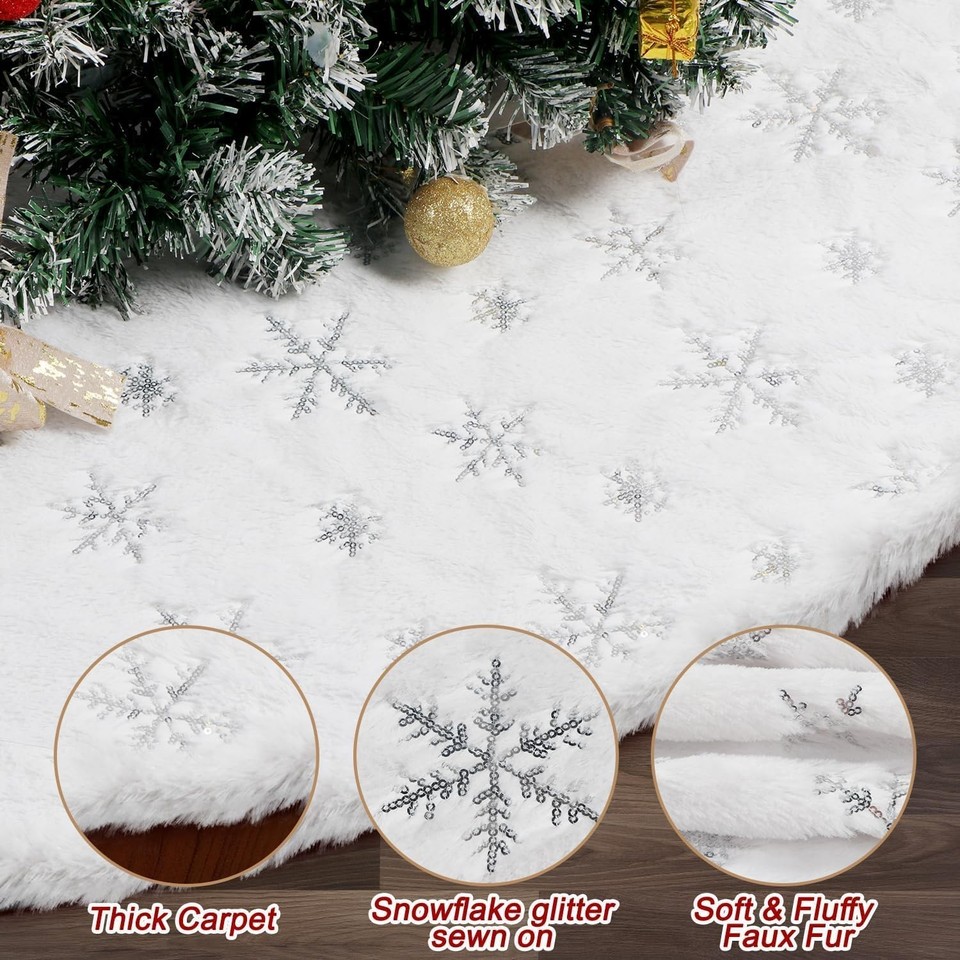 96 Inch Christmas Tree Skirt, Faux Fur Extra Large White 96 Inch, | eBay