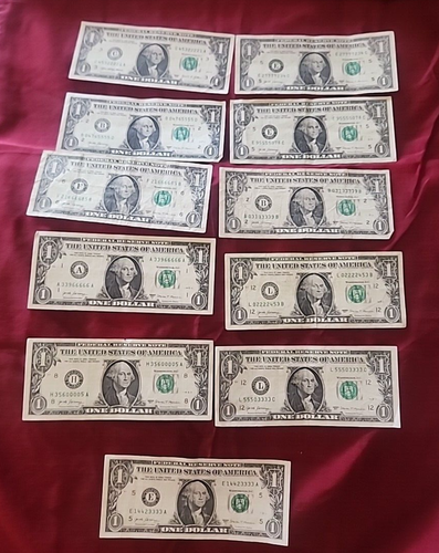 Lot 11 $1 one dollar bills SOLID fancy banknotes variety years $11 ...