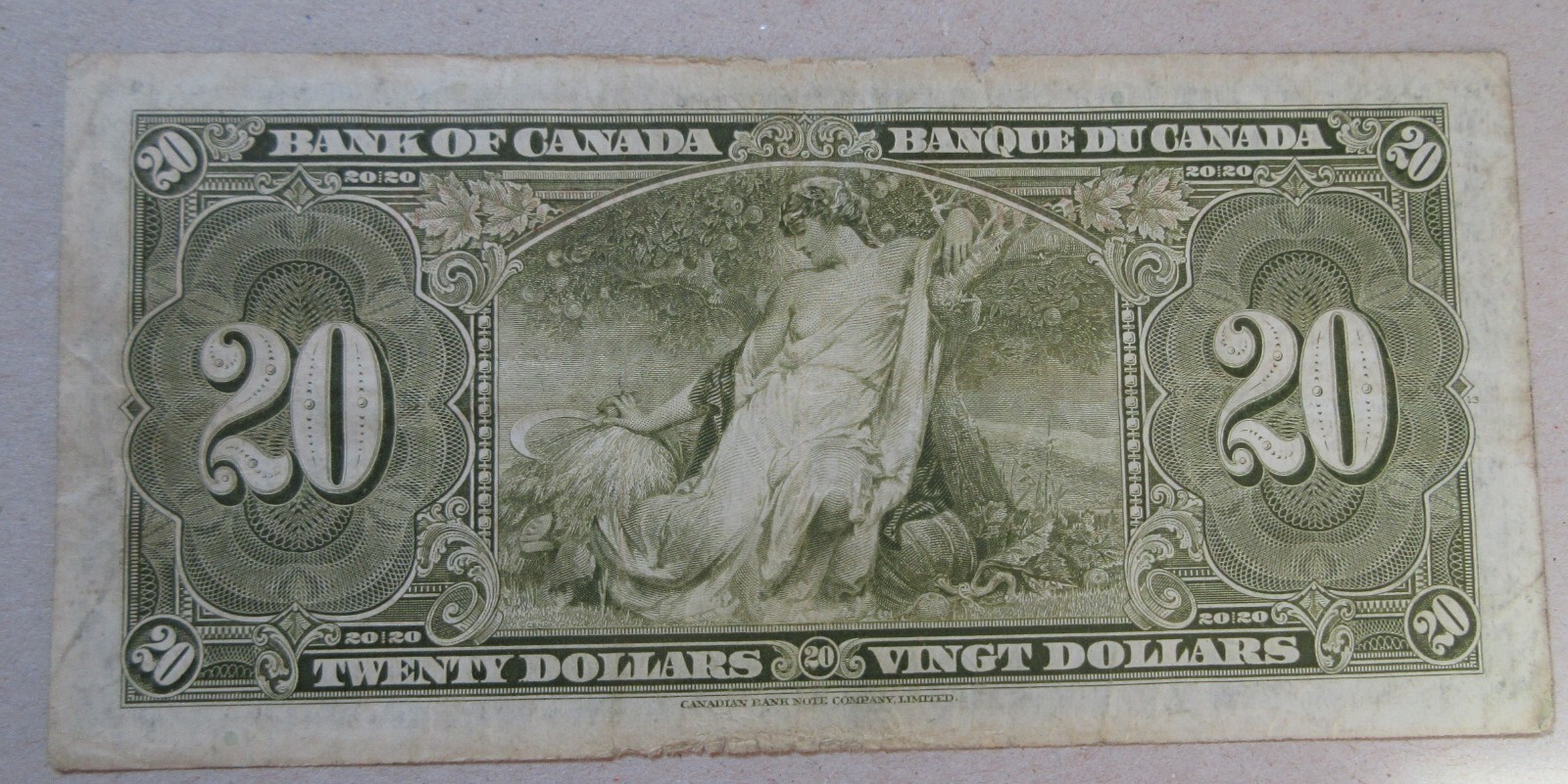 1937 Bank of Canada Twenty Dollar $20 Bill. BETTER GRADE $20 Bank Note ...