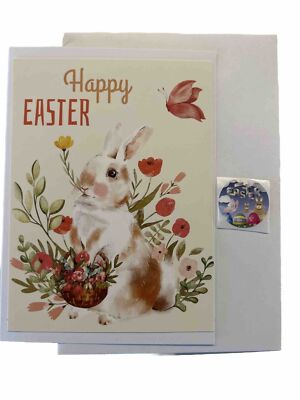 Easter Greeting Card 15 X 10cm 'happy easter' Blank Inside With Sticker ...