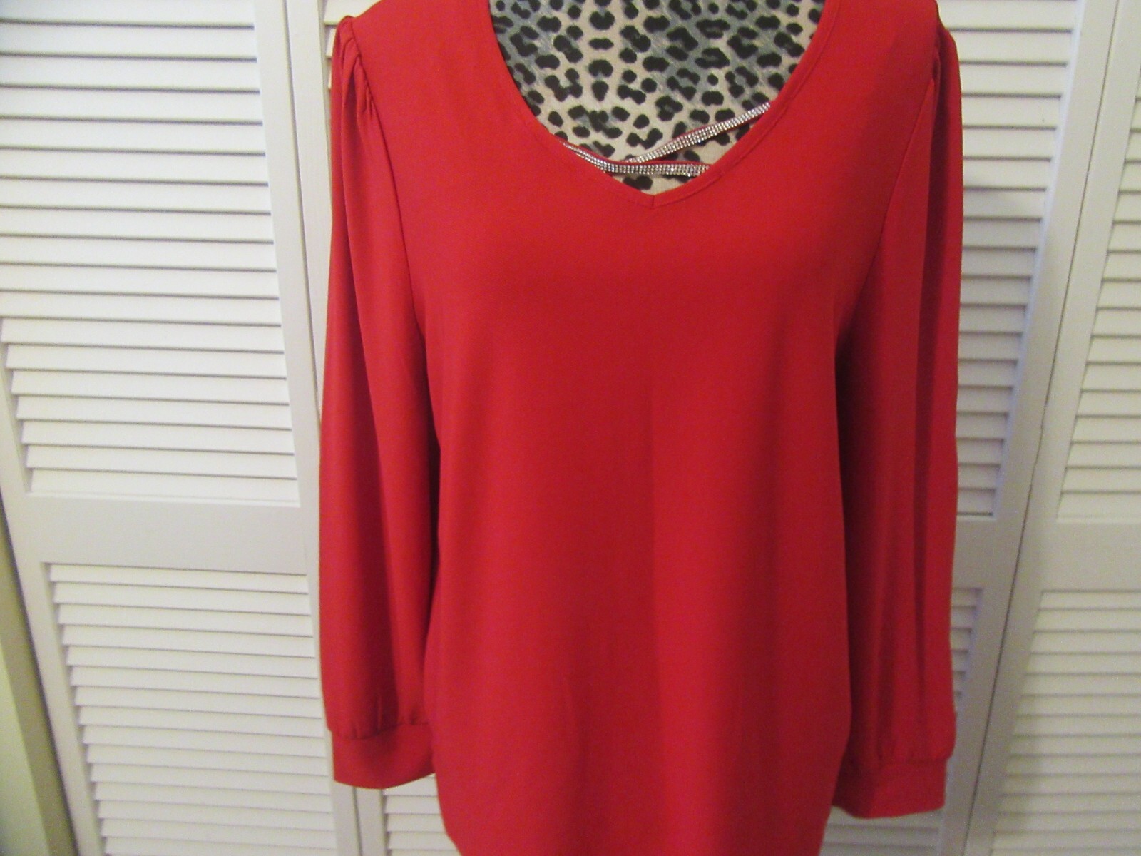 Tint & Shadow Top L Red neck with bands of rhinestones LS NWT | eBay