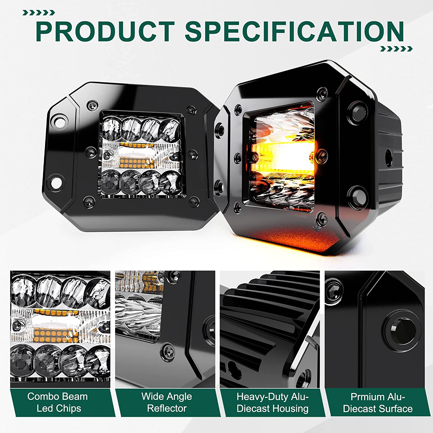 4P 5inch LED Flush Mount Strobe Pods Work Light For Rear Bumper Reverse ...