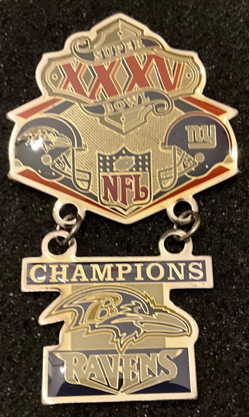 Super Bowl 35 Giants v Ravens Hanging Champs Dangle Pin | eBay