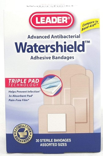 Leader Antibacterial Watershield Adhesive Bandages Assorted Size 30 Ct ...