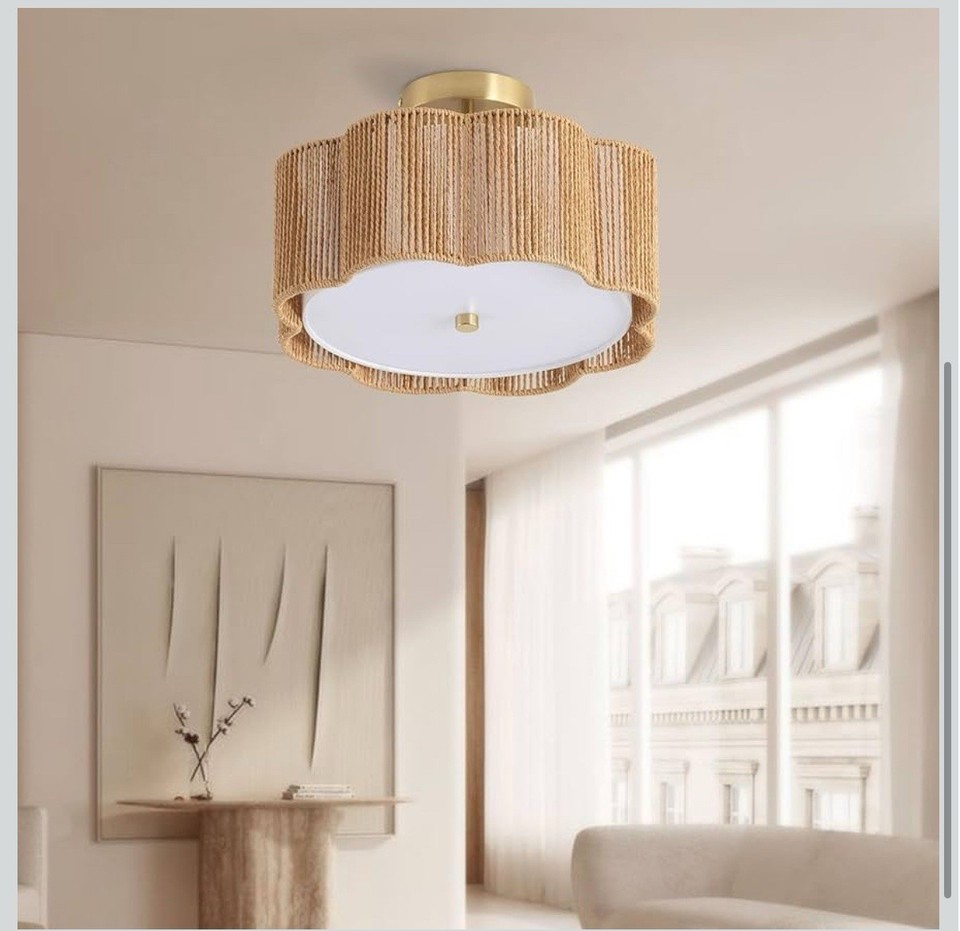 Rattan Ceiling Light Fixtures Flush Mount,3-Light Boho Light Fixtures ...