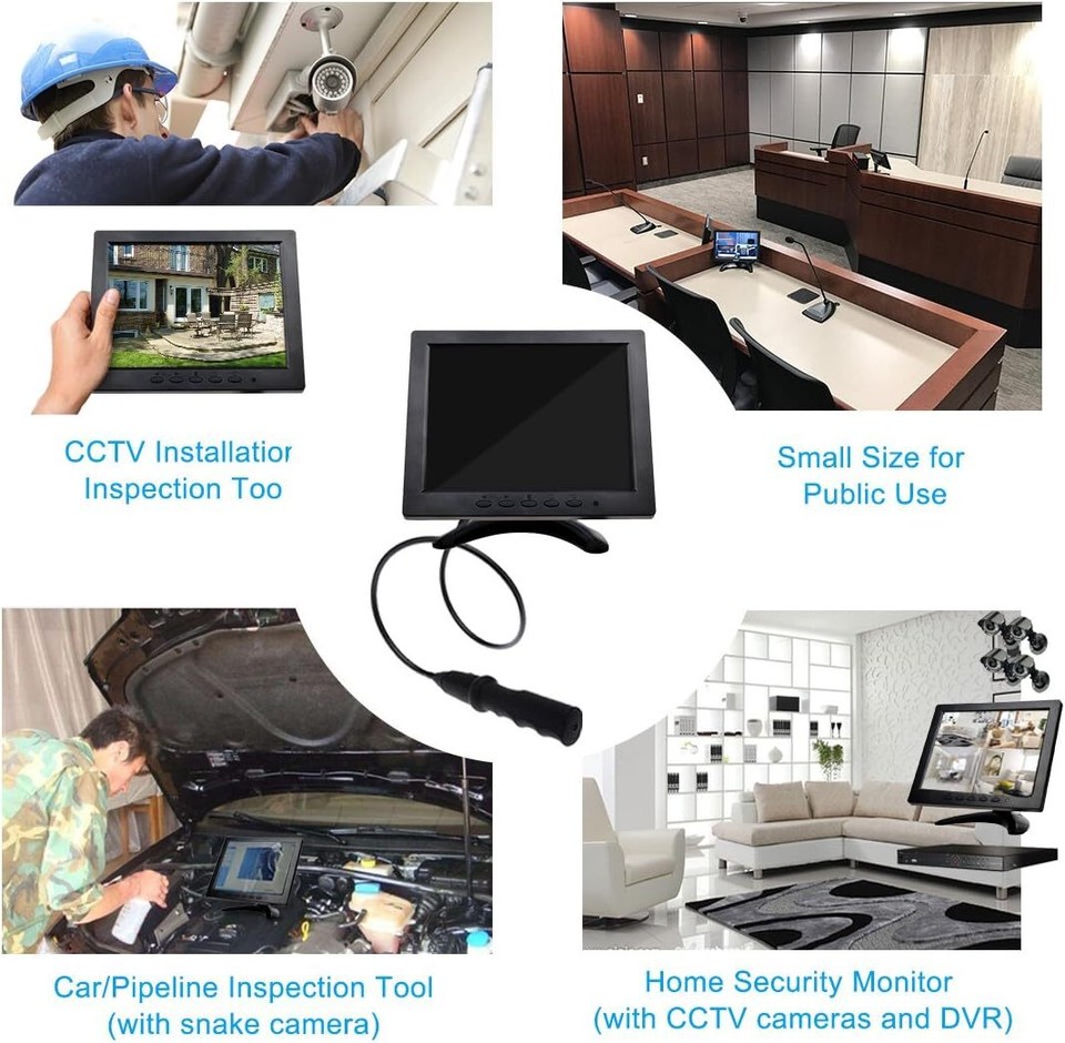 1024x768 8 Inch Portable CCTV Monitor IPS Screen HDMI VGA AV BNC for PC ...