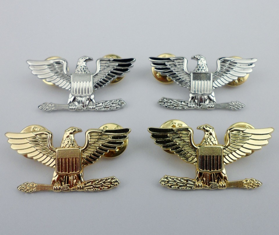 TWO PAIRS US ARMY OFFICER COLONEL RANK INSIGNIA BADGE US ARMY EAGLE PIN ...