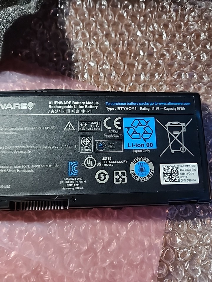 GENUINE Alienware X17 R1 R2 X15 R1 R2 7620 6 Cell 87Wh Battery - DWVRR ...