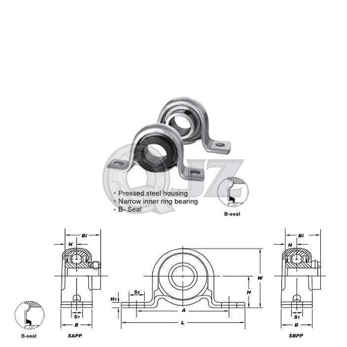 7/8 in Pillow Block Pressed Steel SBPP205-14 Mounted Bearing SB205-14 ...