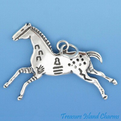 Painted War Horse Native American Indian Ledger Art 925 Sterling Silver ...