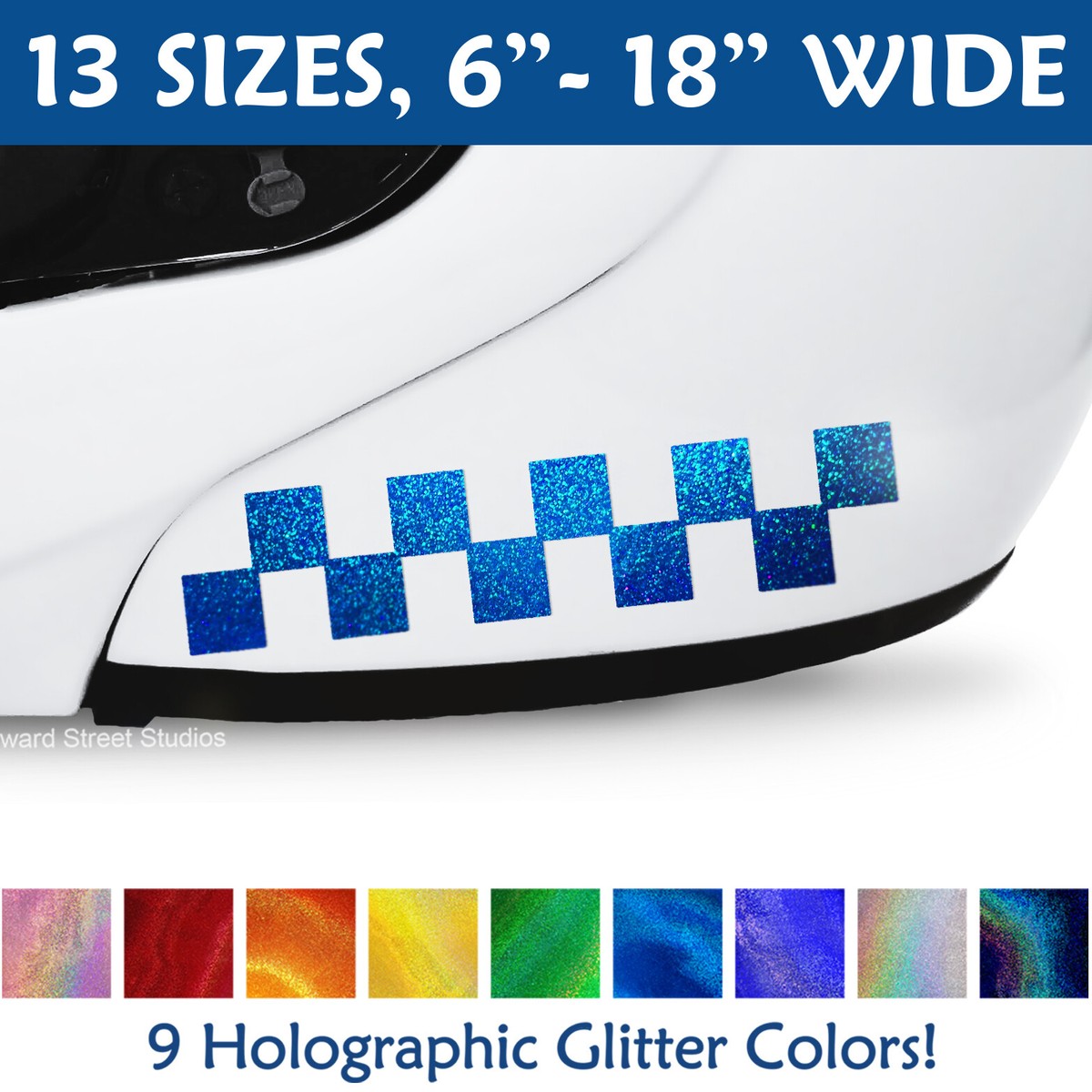 Holographic Checkered Flag Set Of 2 Checkered Stripes Decals, Racing