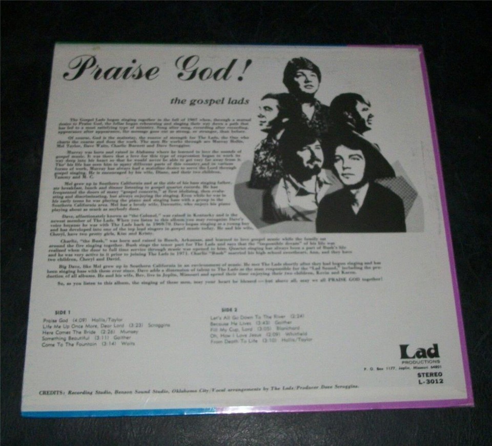 VTG GOSPEL LADS CHRISTIAN FOLK MUSIC VINYL 33 LP RECORD JOPLIN MISSOURI ...