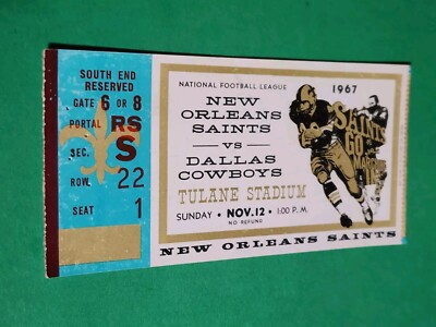 1967 67 New Orleans Saints NFL VTG Old First Season Ticket Stub Dallas ...